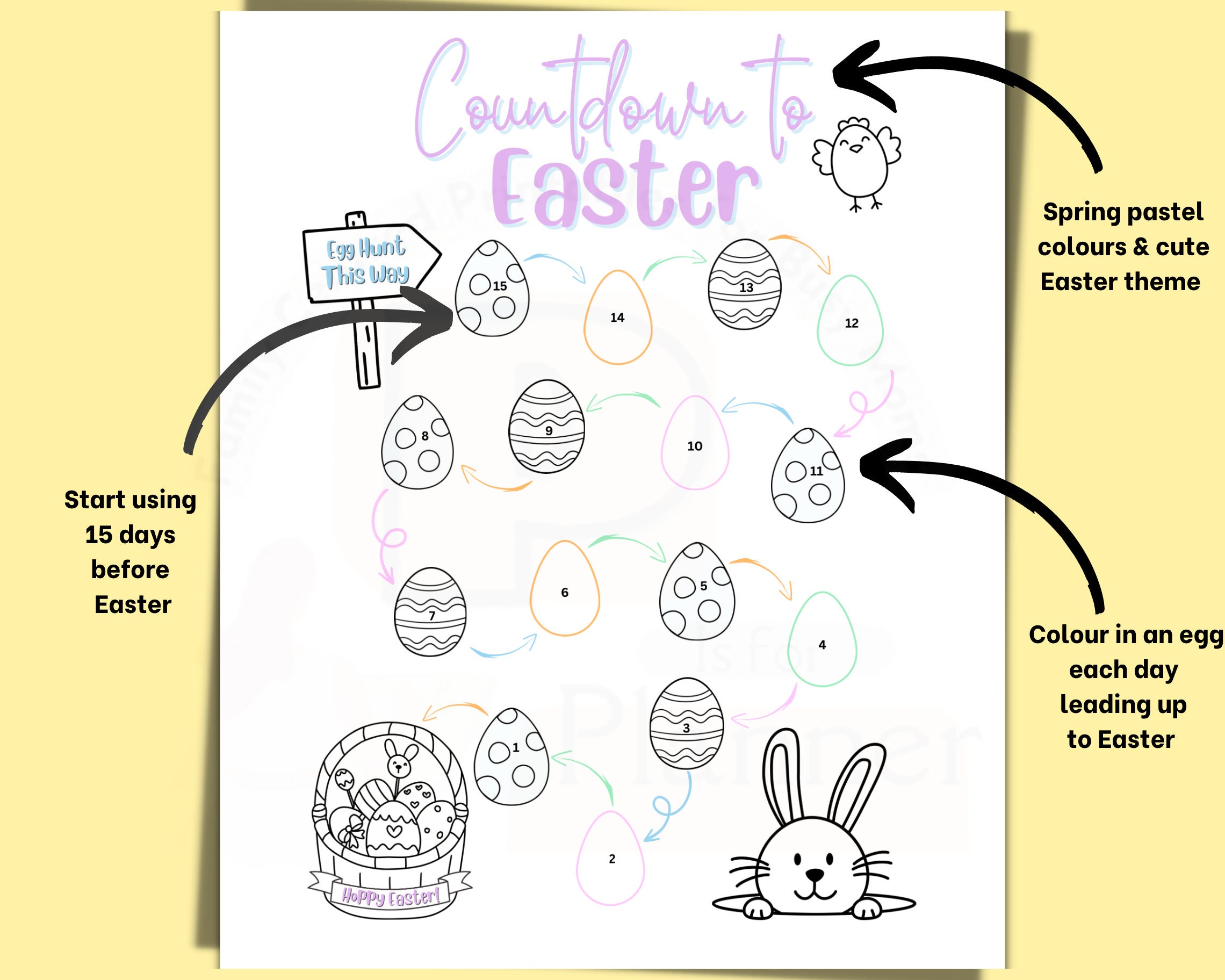 Easter Countdown Printable Activity, Easter Colouring Page, Easter Game ...