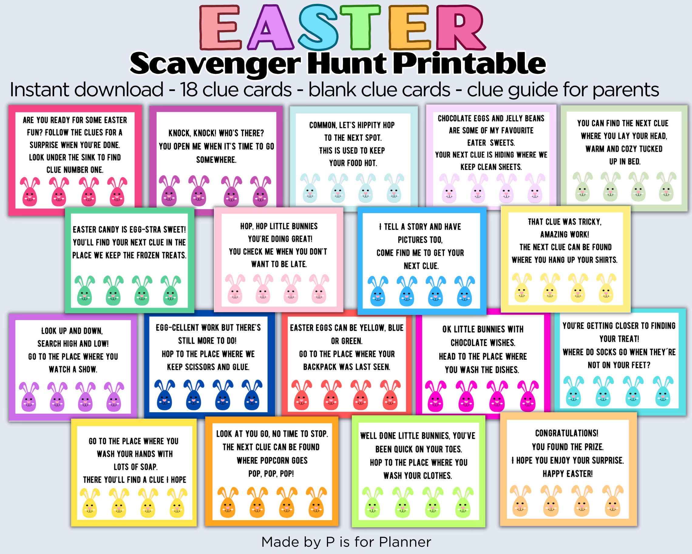 Easter Scavenger Hunt for Kids, Indoor Easter Treasure Hunt Clues, Fun ...