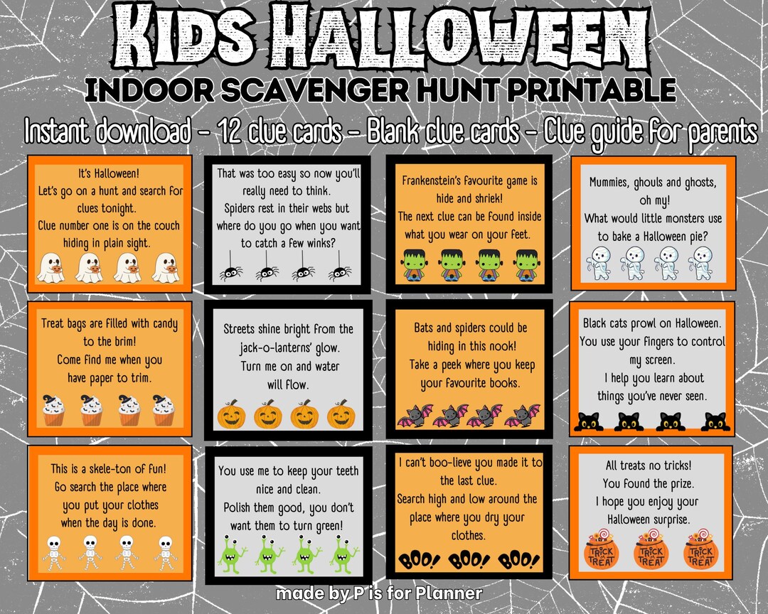 Halloween Scavenger Hunt for Kids, Indoor Treasure Hunt, Halloween ...