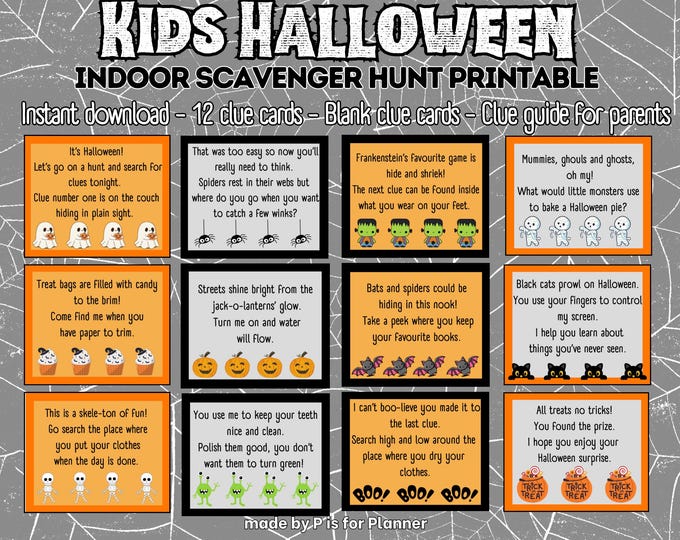 Halloween Scavenger Hunt for Kids, Indoor Treasure Hunt, Halloween ...