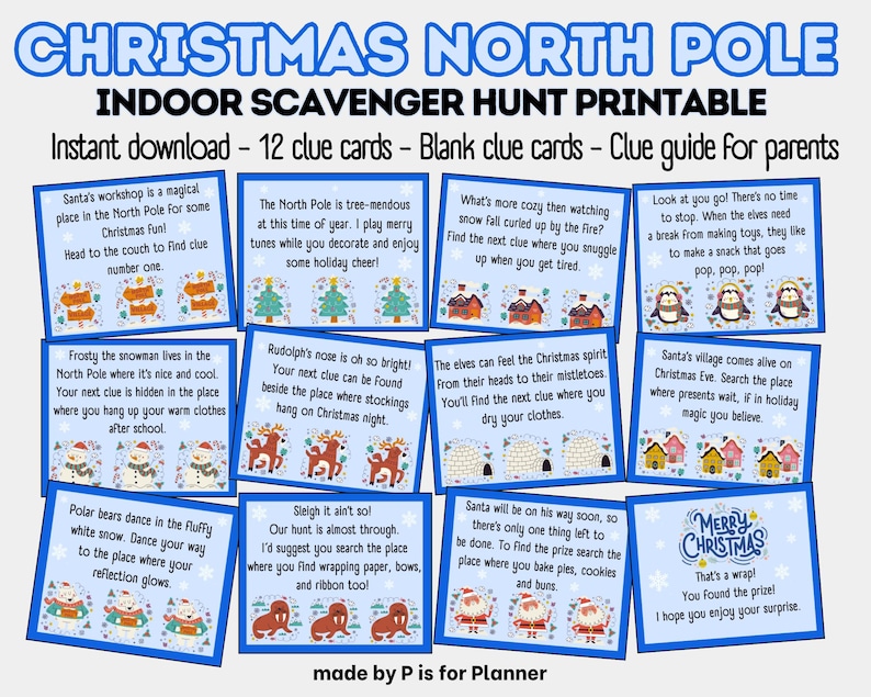 Christmas Scavenger Hunt for Kids, North Pole Adventure, Indoor Holiday ...