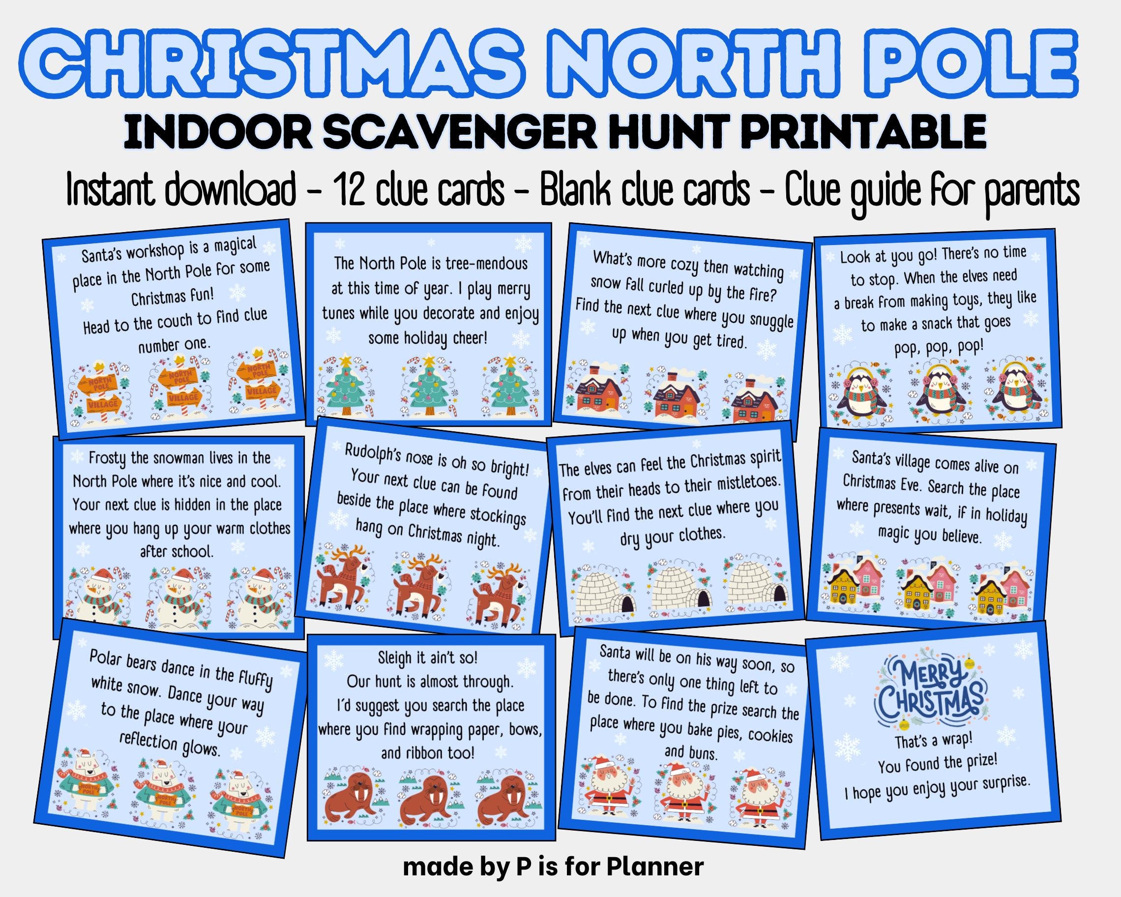 Christmas Scavenger Hunt for Kids, North Pole Adventure, Indoor Holiday ...