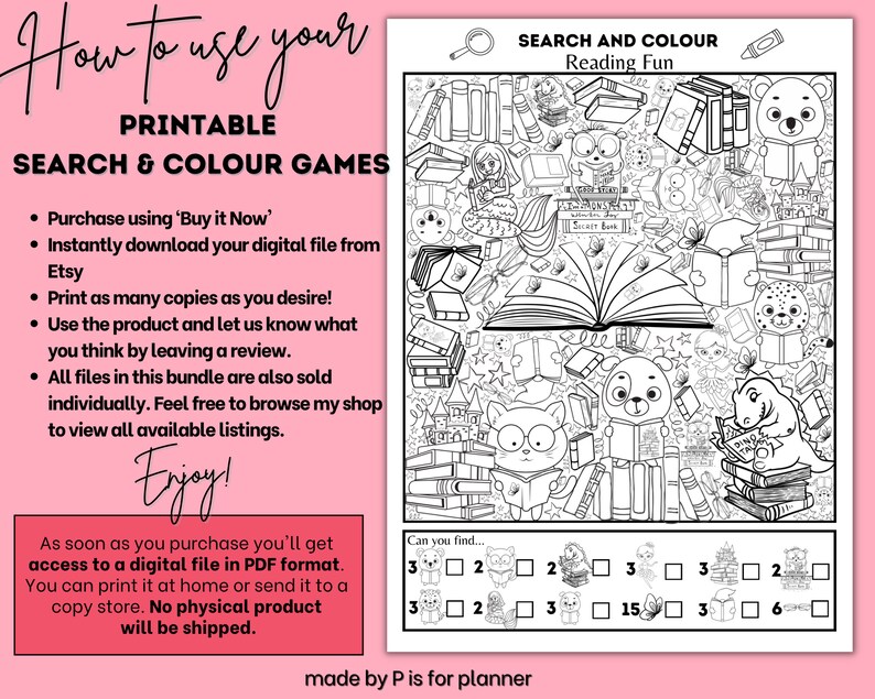Search and Colour Printable Game Bundle, Seek and Find Kids Activity ...