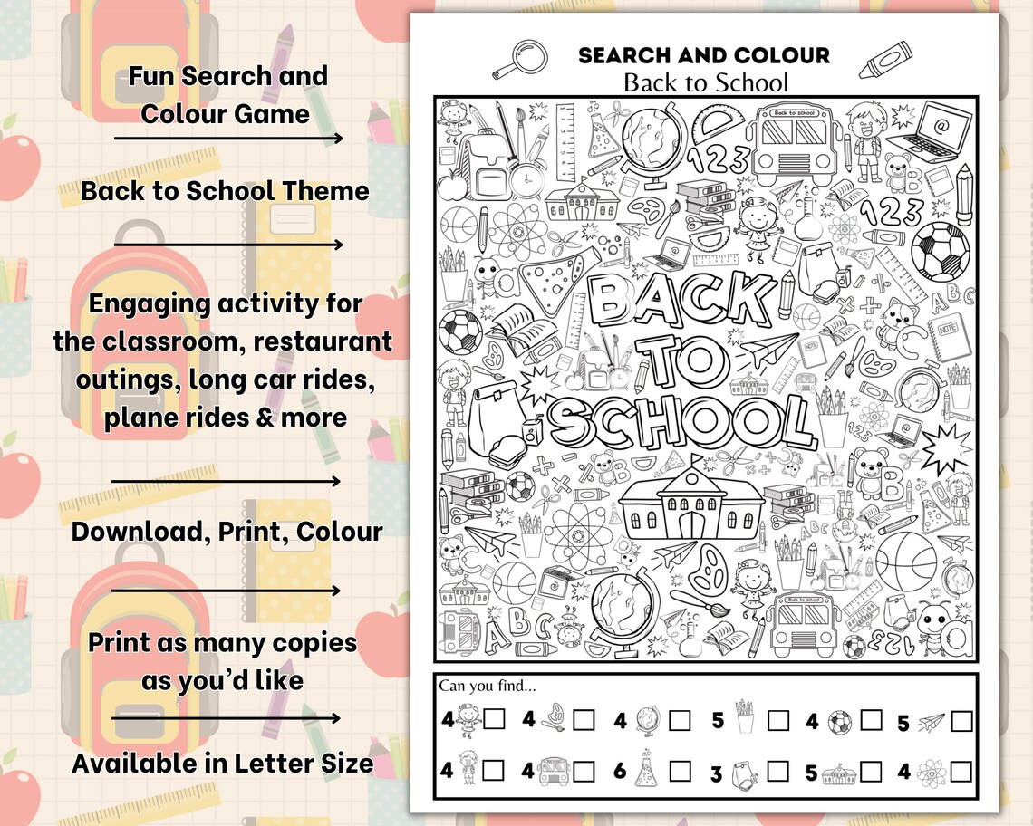 Back to School Search and Color Printable, Back to School Coloring ...