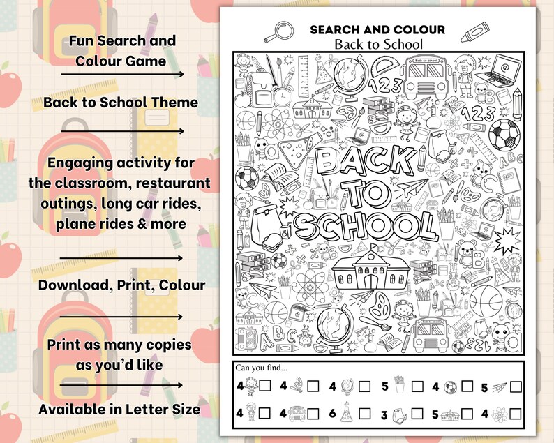 Back to School Search and Color Printable, Back to School Coloring ...