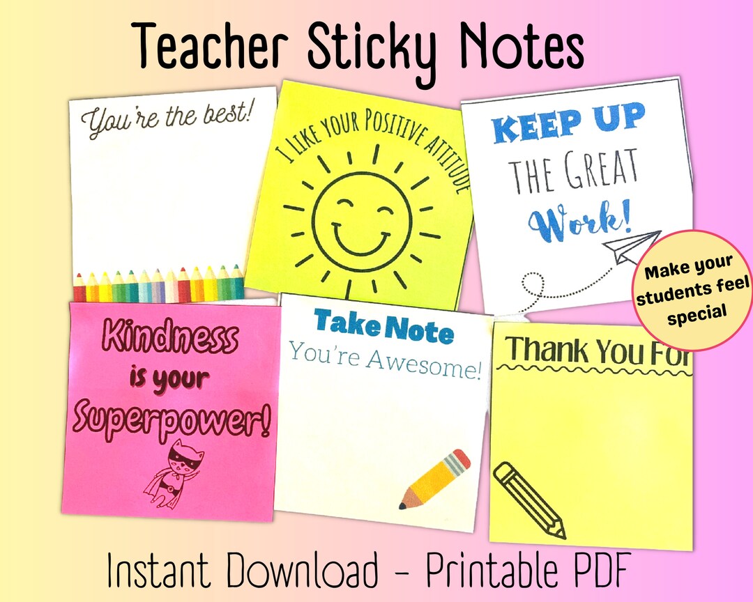 Back to School Sticky Notes, Printable Sticky Notes, Teacher Notes ...