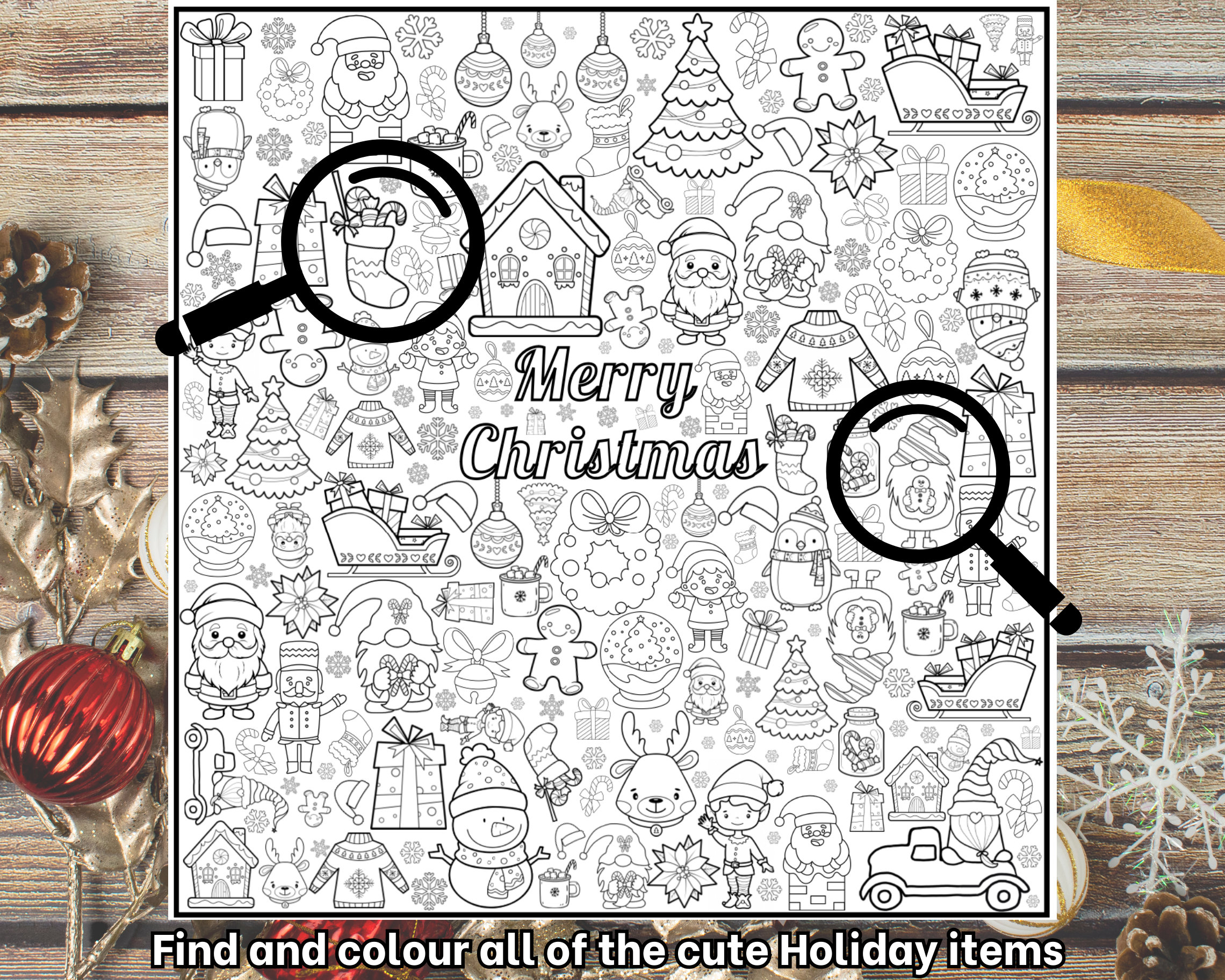 Christmas Search and Colour Printable Game, Christmas Colouring Page, I ...