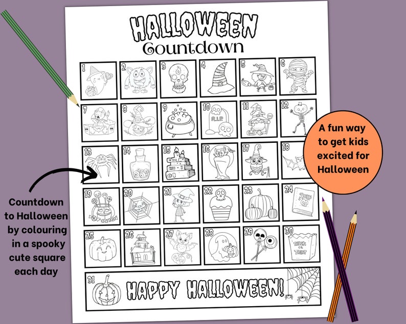 Halloween Countdown Coloring Page, Halloween Printable Advent Calendar ...