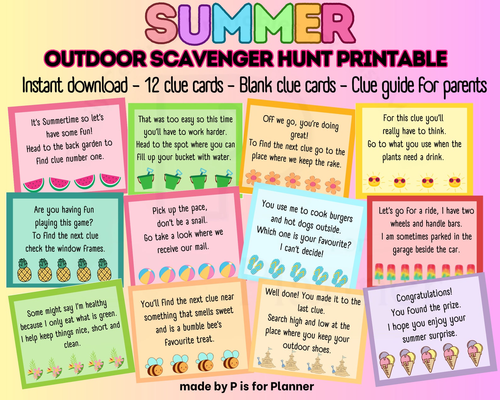 Summer Scavenger Hunt for Kids, Outdoor Summer Treasure Hunt Clues, Fun ...