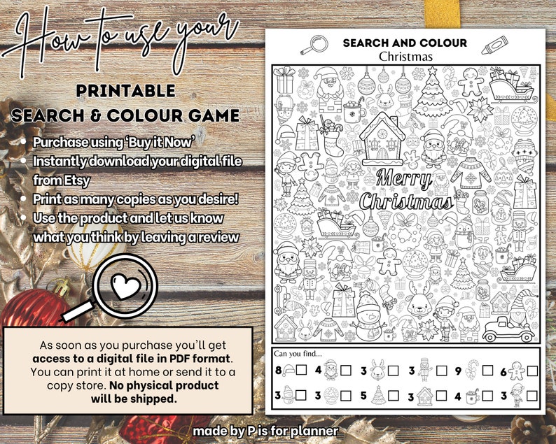 Christmas Search and Colour Printable Game, Christmas Colouring Page, I ...