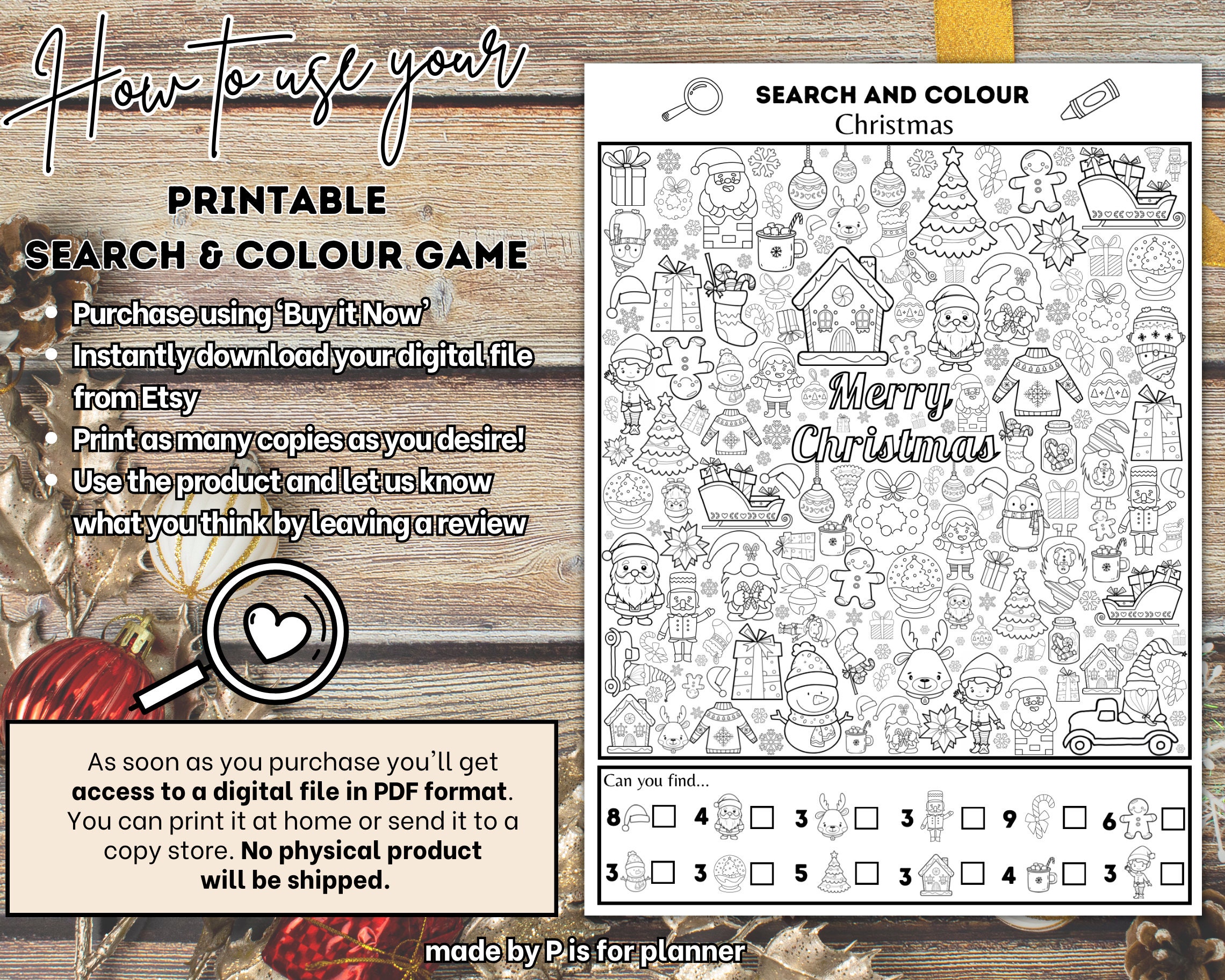 Christmas Search and Colour Printable Game, Christmas Colouring Page, I ...