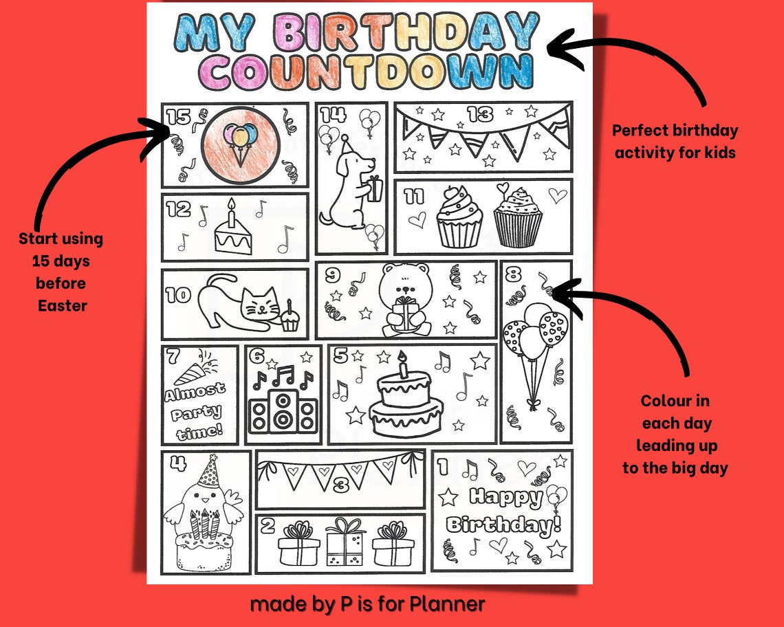 Birthday Countdown Printable, Kids Birthday Activity, Birthday Advent ...