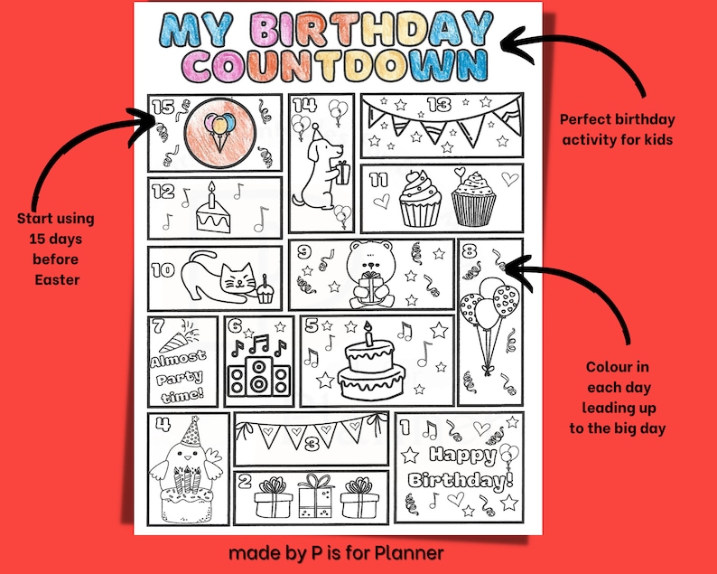 Kids Birthday Activity, Printable Birthday Coloring Page - Etsy