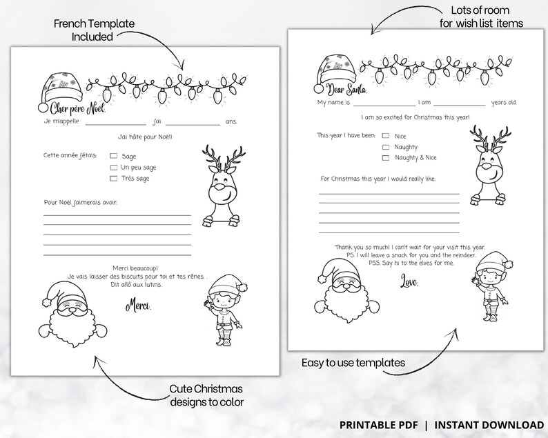 Letter to Santa and Coloring Page Printable, Children’s Letter to Santa ...