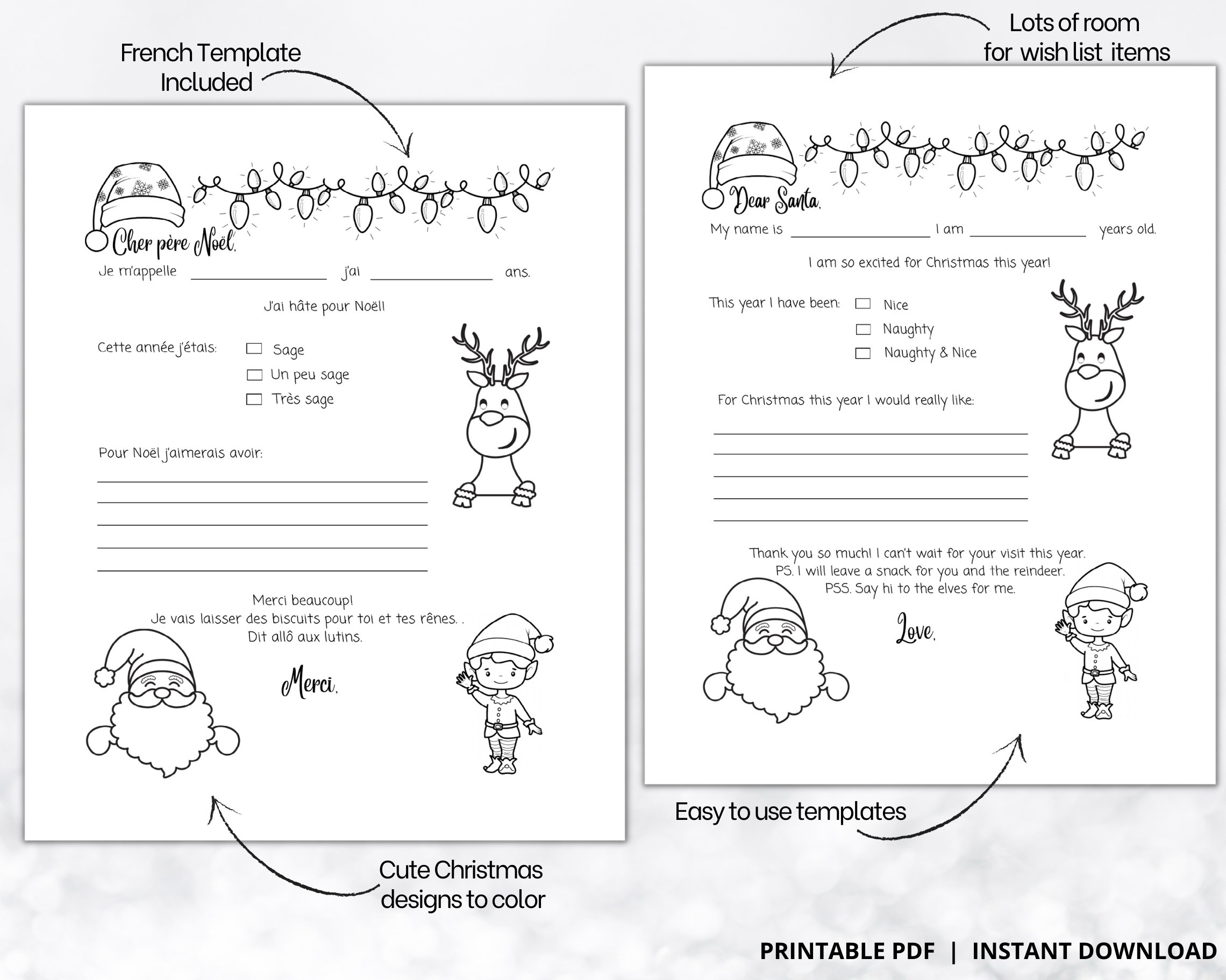 Letter to Santa and Coloring Page Printable, Children’s Letter to Santa ...