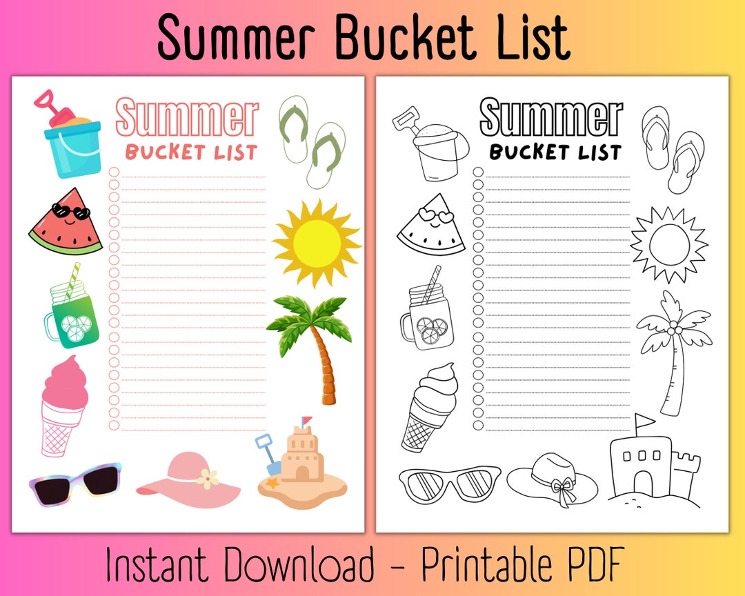 Summer Bucket List Printable, Personalized Summer Checklist for Kids ...