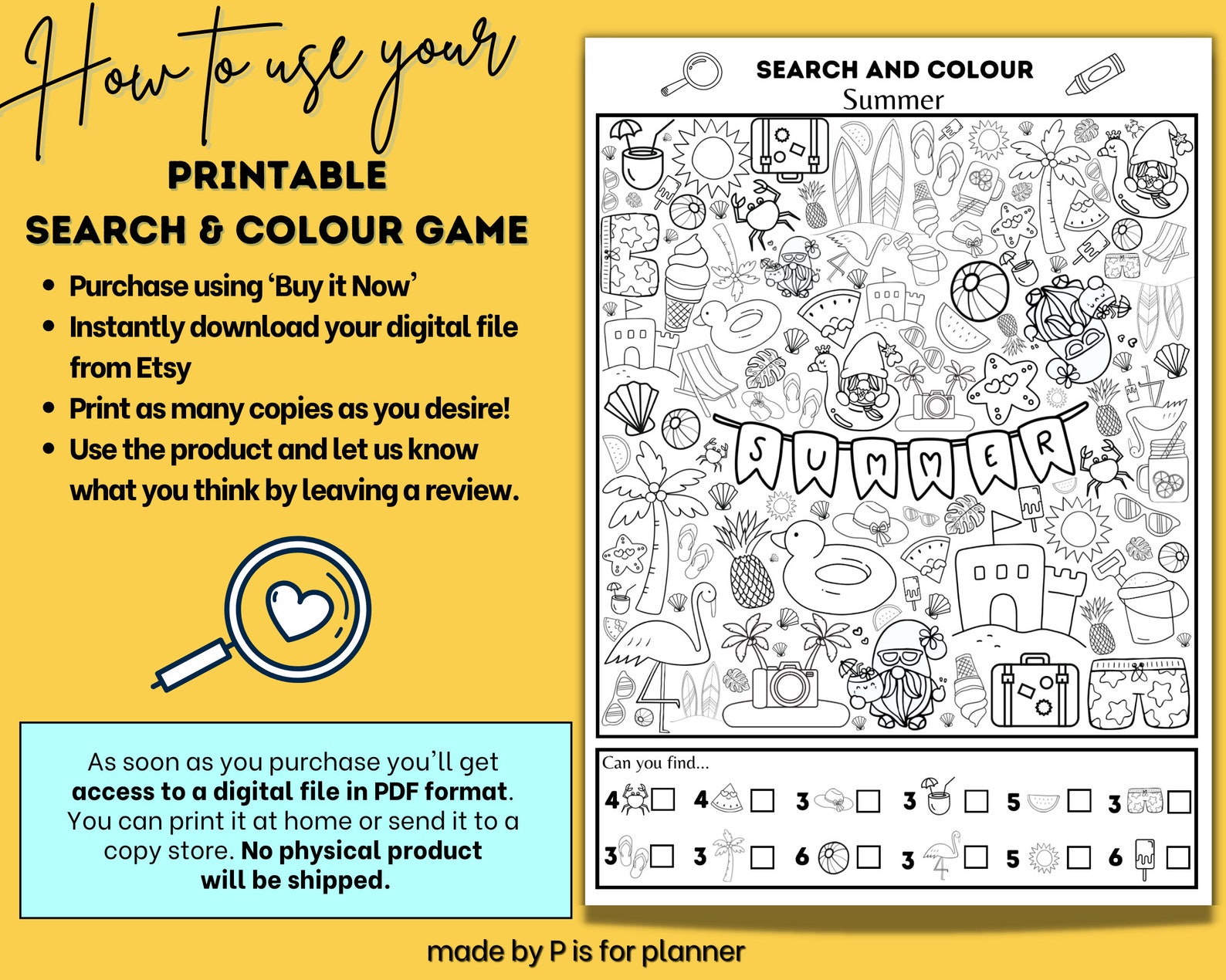 Summer Search and Color Printable, Beach Day Coloring Page, I Spy ...