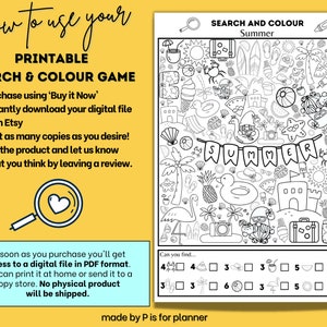 Summer Search and Color Printable, Beach Day Coloring Page, I Spy ...