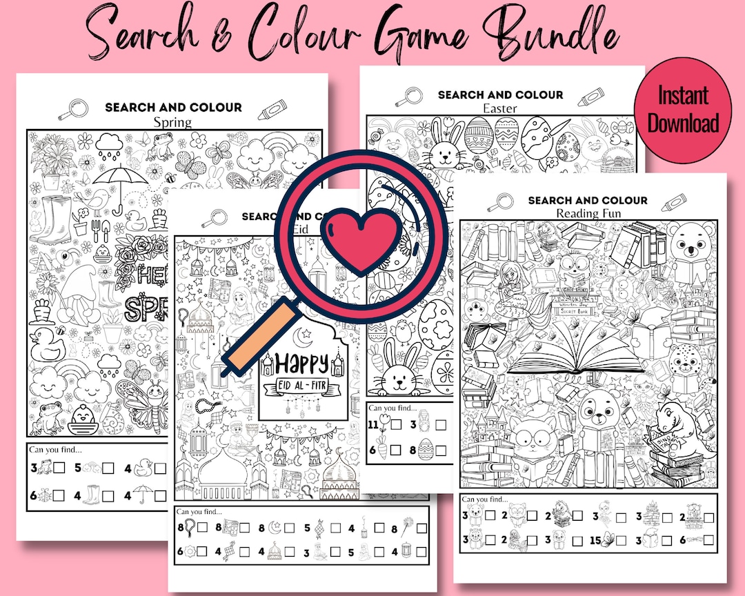 Search and Colour Printable Game Bundle, Seek and Find Kids Activity ...