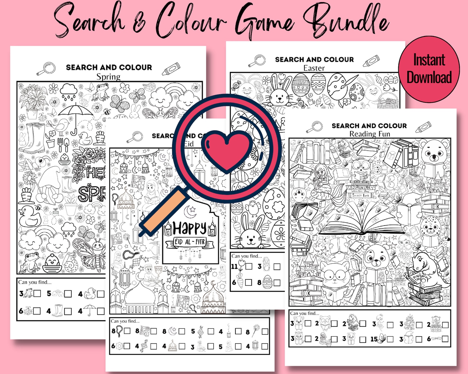 Search and Colour Printable Game Bundle, Seek and Find Kids Activity ...