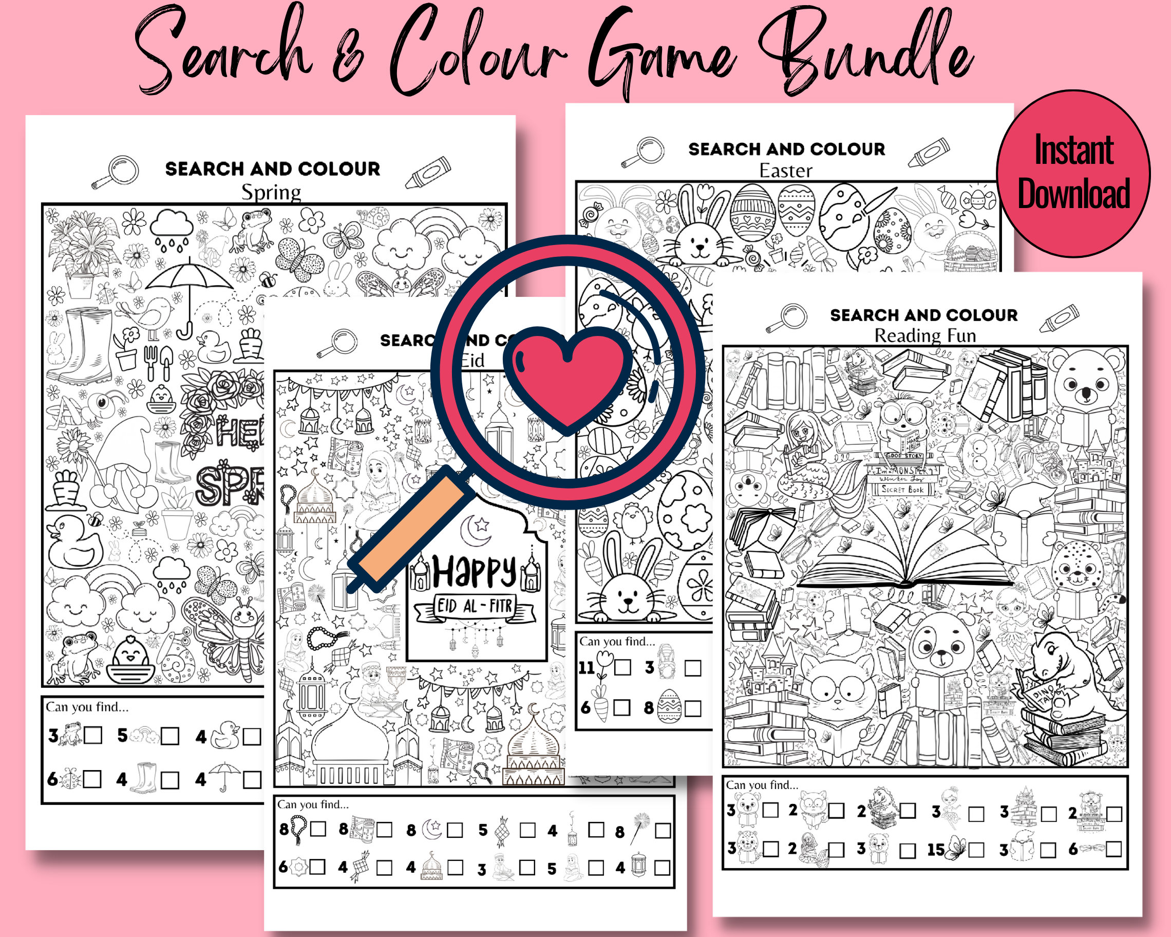 Search and Colour Printable Game Bundle, Seek and Find Kids Activity ...