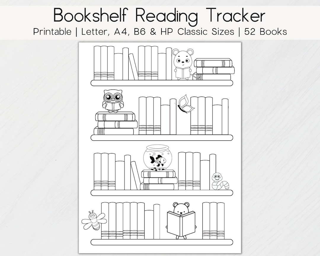 Bookshelf Reading Tracker Printable, Reading Challenge Bookshelf 52 ...