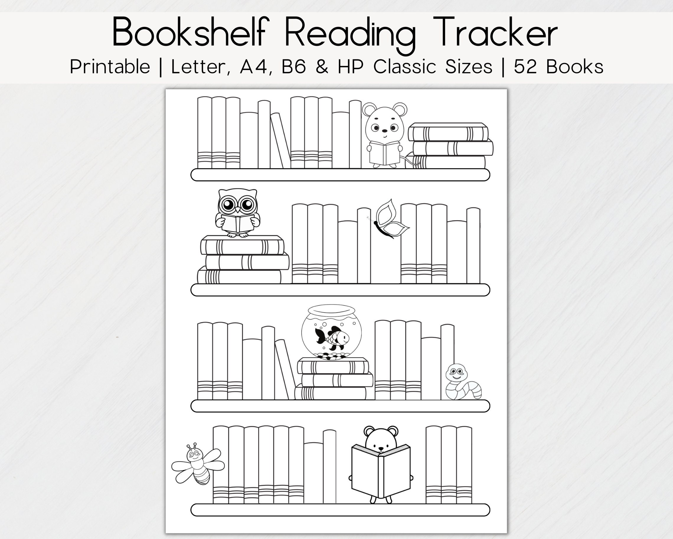 Bookshelf Reading Tracker Printable, Reading Challenge Bookshelf 52 ...