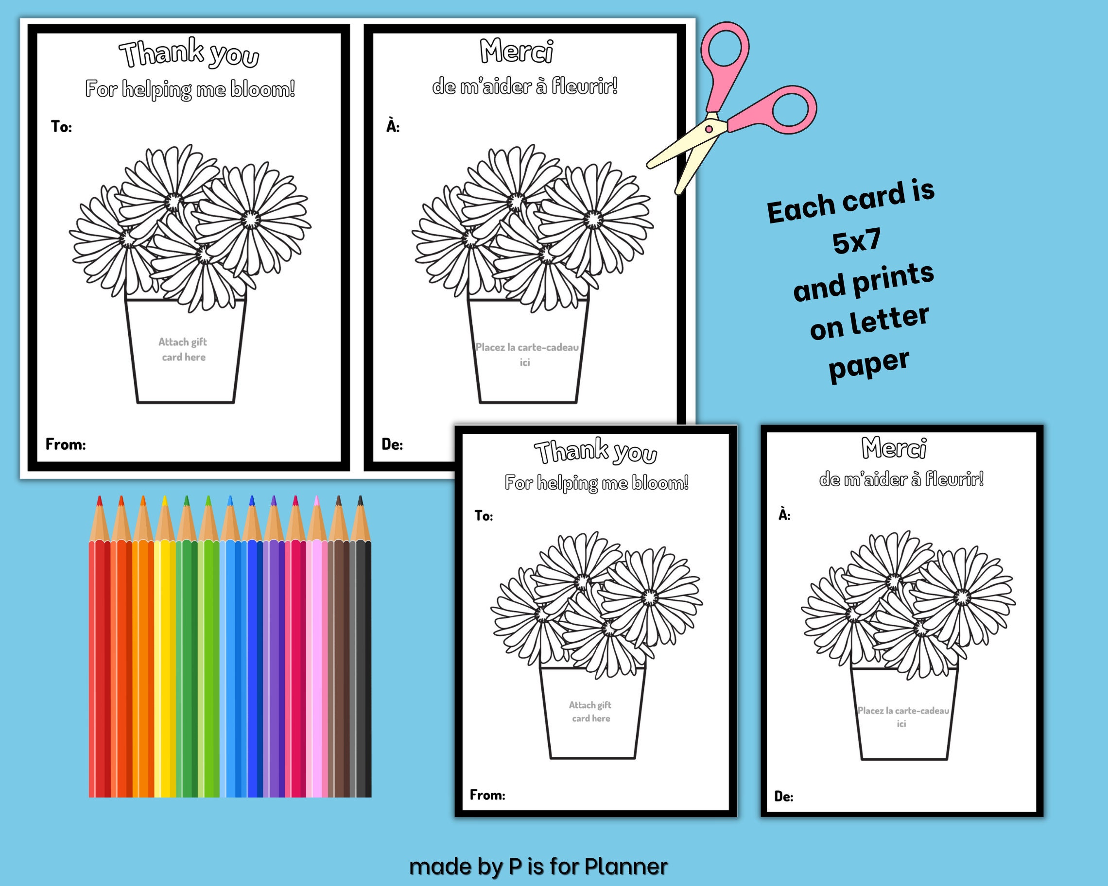 Thank You Teacher Card in English and French, Year End Teacher Gift ...