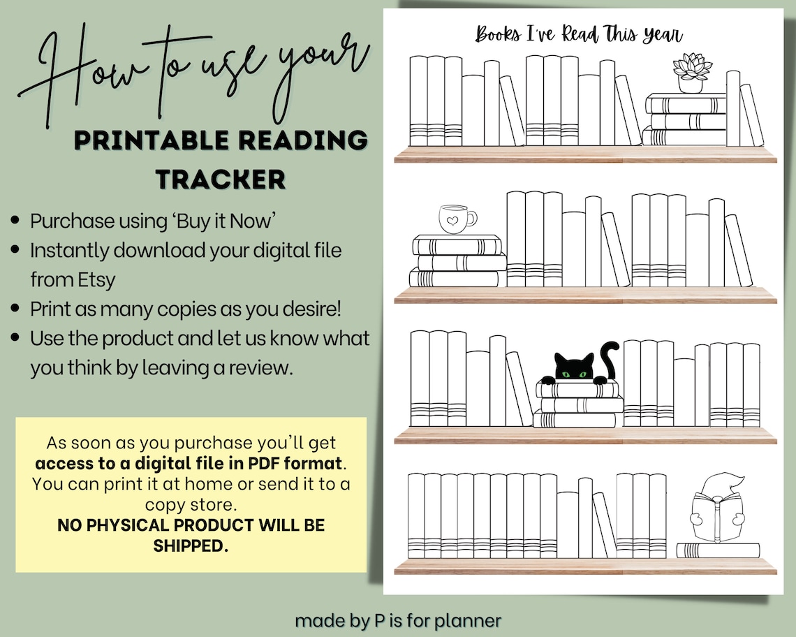 Bookshelf Reading Tracker Printable, Yearly Reading Challenge, Books I ...