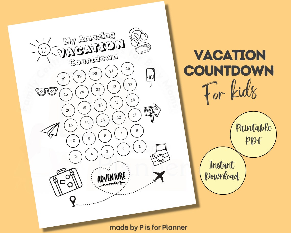 Kids Vacation Countdown Calendar, Printable Vacation Countdown Tracker ...