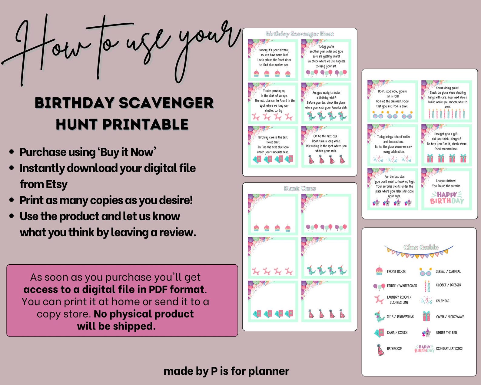 Birthday Scavenger Hunt for Kids, Birthday Treasure Hunt, Indoor ...