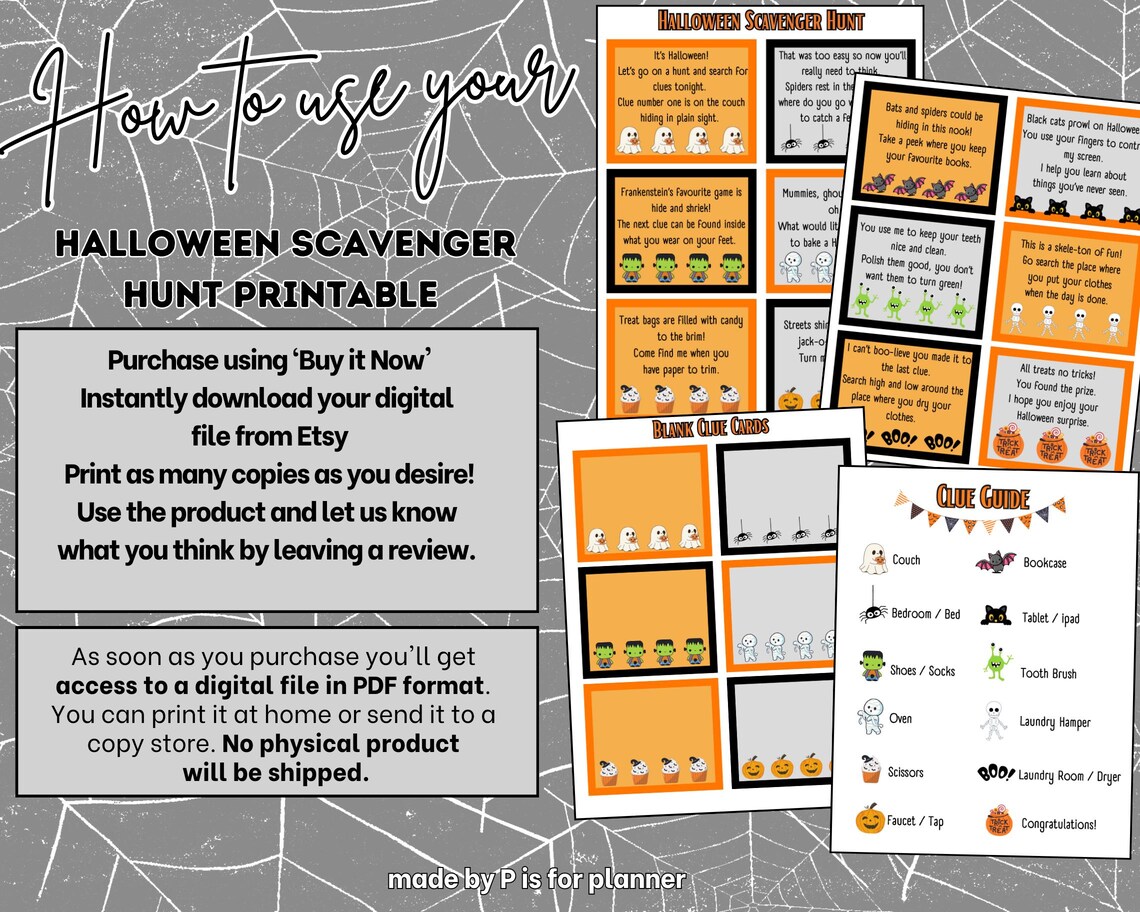 Halloween Scavenger Hunt for Kids, Indoor Treasure Hunt, Halloween ...