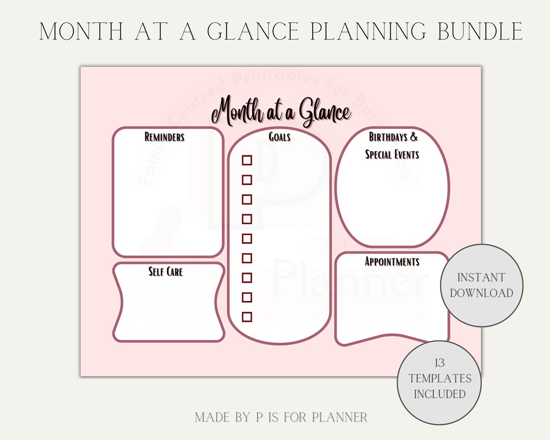 Monthly Planner Printable, January to December Monthly Overview, Month ...