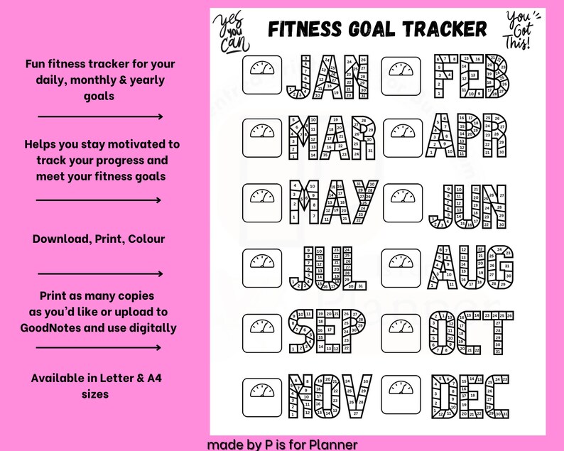 Printable Fitness Goal Tracker, Daily Workout Tracker, Monthly Weight ...