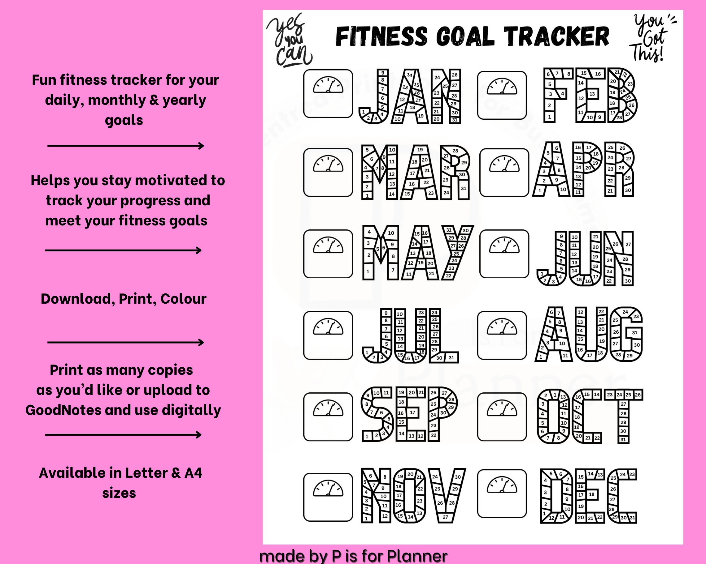 Printable Fitness Goal Tracker, Daily Workout Tracker, Monthly Weight ...