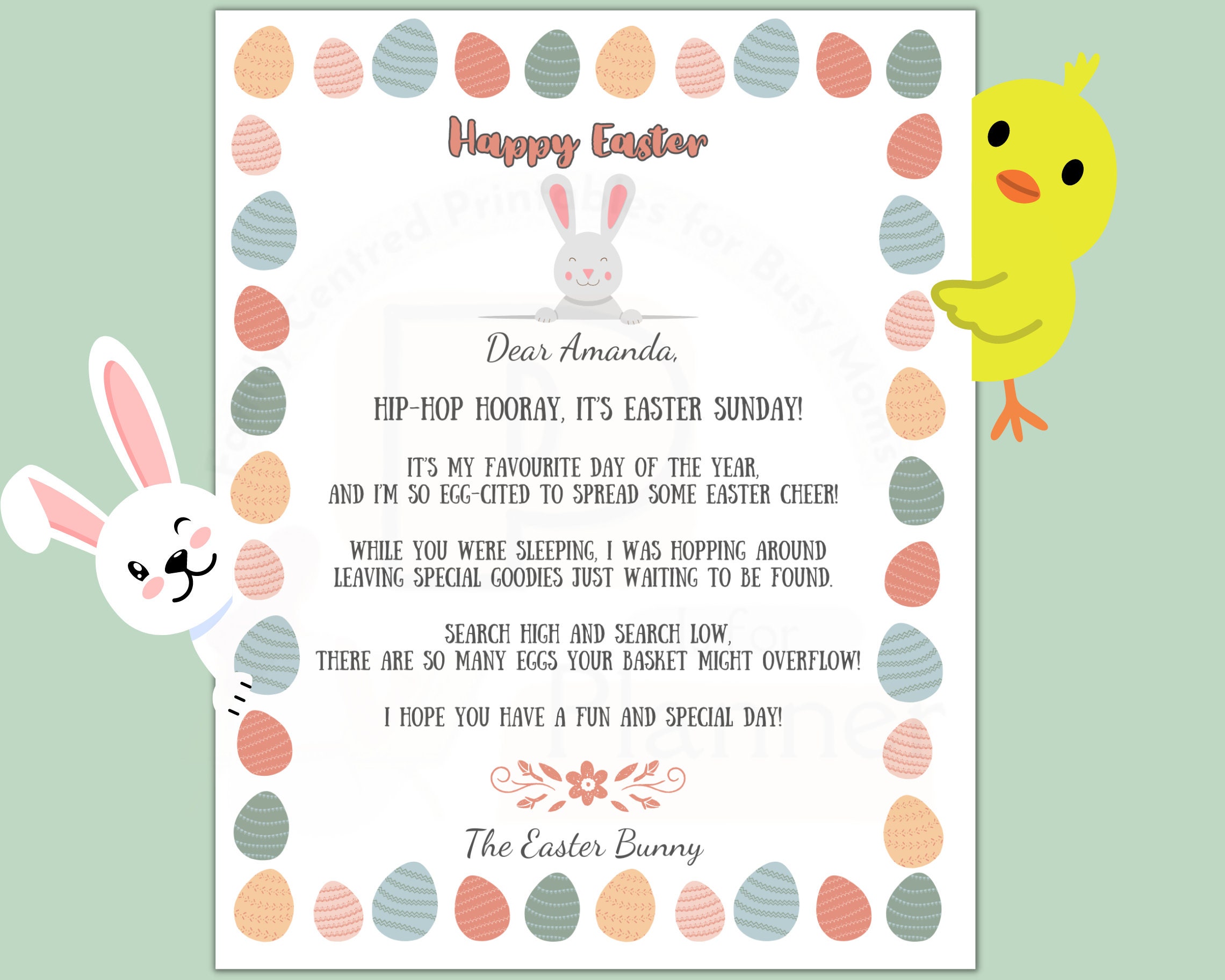 Editable Easter Bunny Letter Template Printable, Easter Basket Note ...
