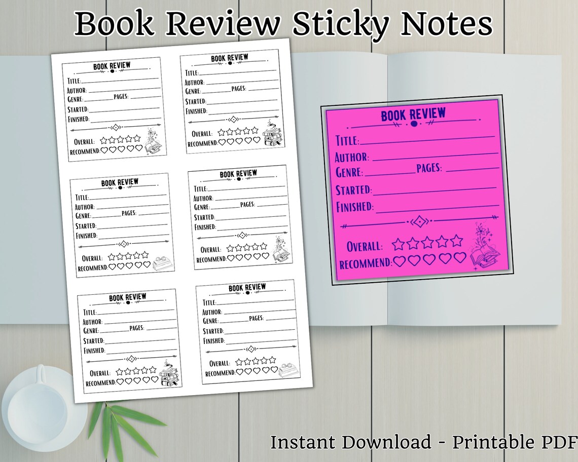 Book Review Sticky Notes, Printable Sticky Note Template, Book Review ...