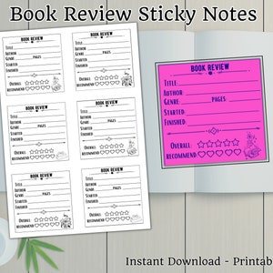 Book Review Sticky Notes, Printable Sticky Note Template, Book Review ...