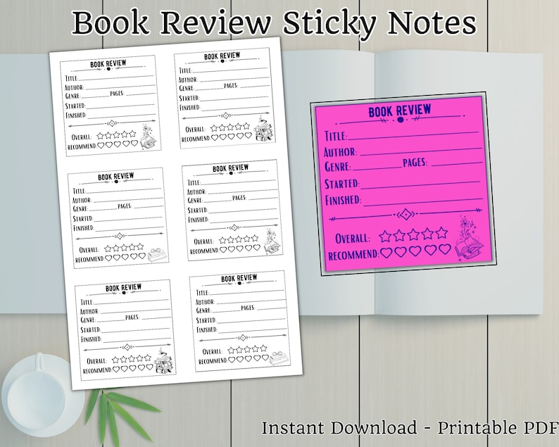 Book Review Sticky Notes, Printable Sticky Note Template, Book Review ...