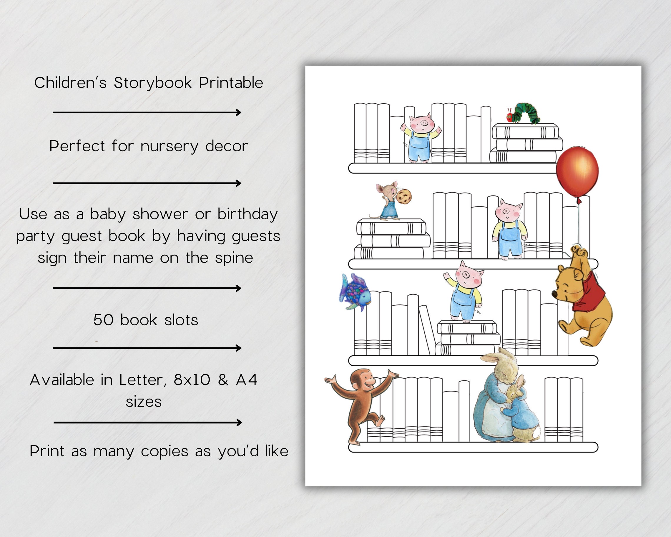 Children’s Storybook Printable, Storybook Baby Shower Guestbook, 1st ...