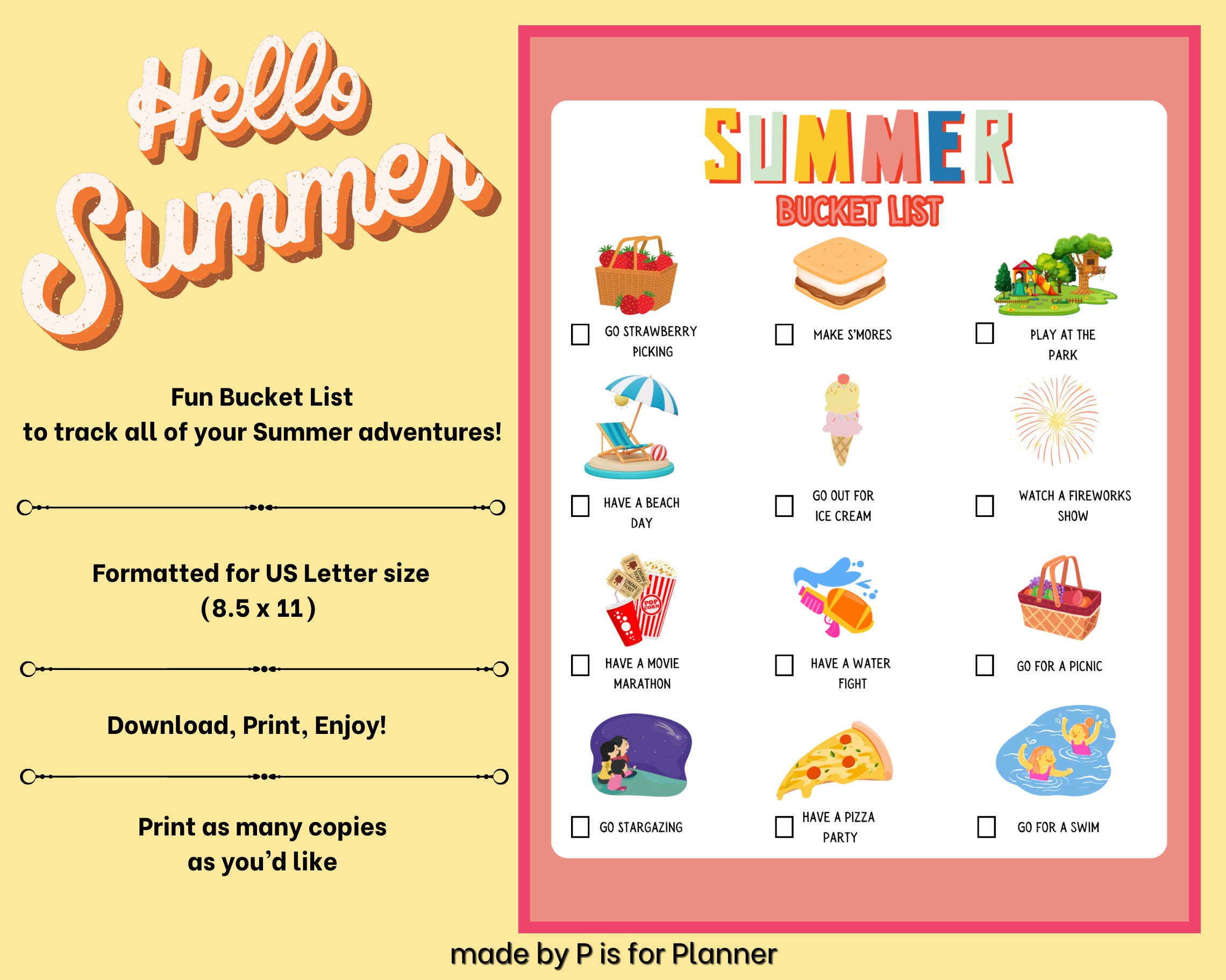 Summer Bucket List Printable, Fun Summer Checklist, Summer Bucket List ...