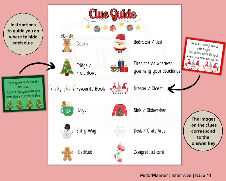Christmas Scavenger Hunt for Kids, Indoor Holiday Treasure Hunt Clues ...
