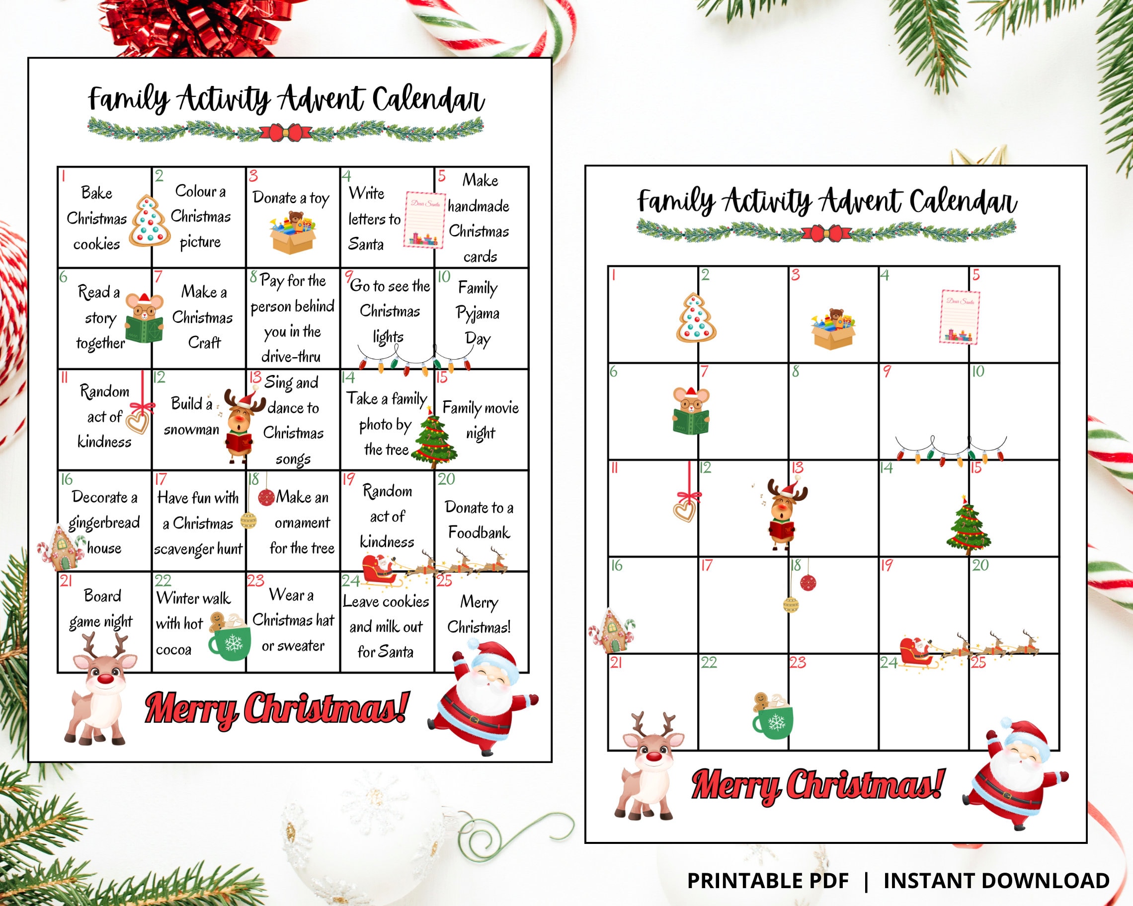 Christmas Countdown Calendar of Fun Family Activities, Printable Family ...