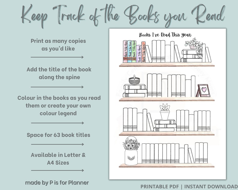 Bookshelf Book Tracker Printable, Floral Reading Log Planner Insert ...