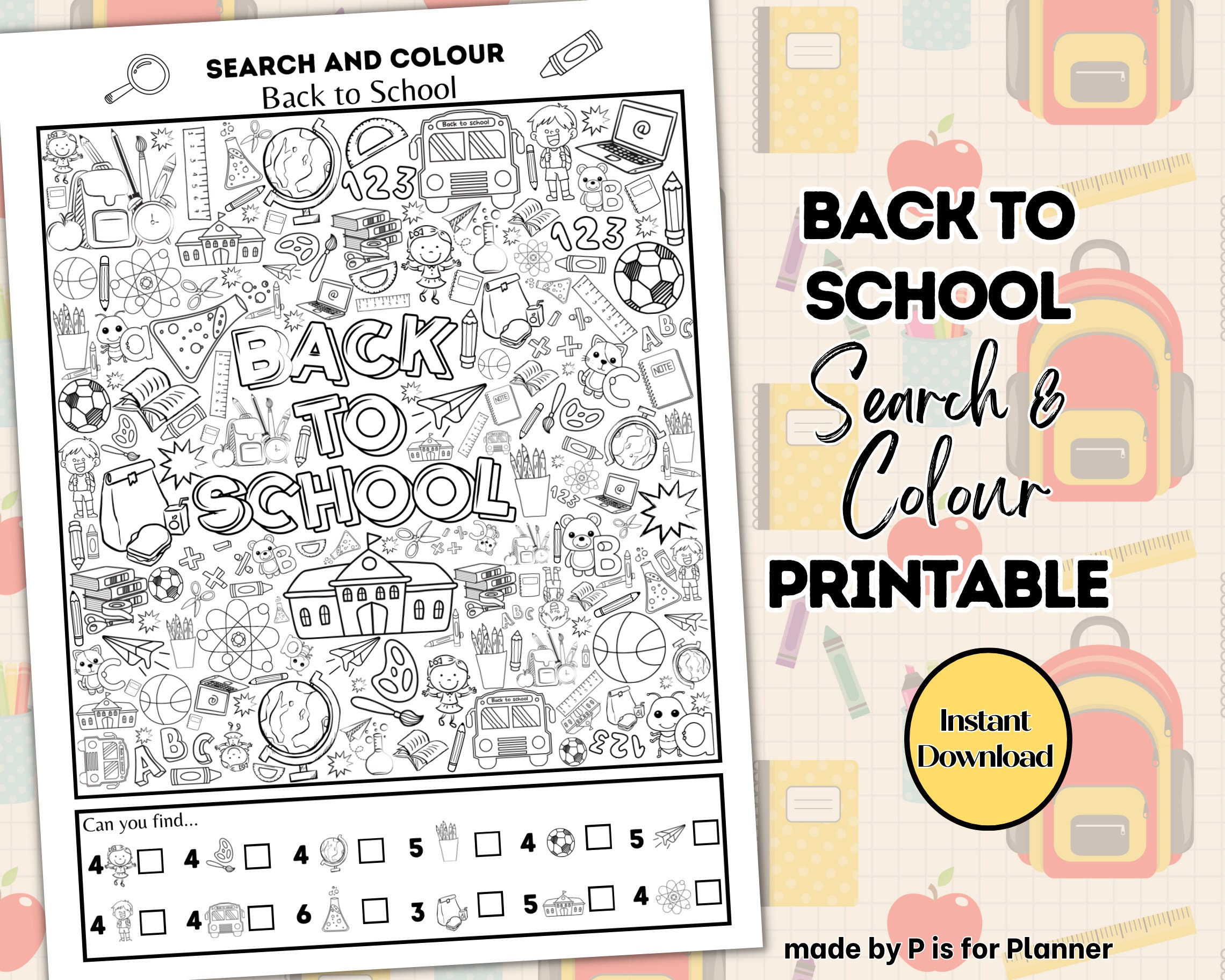Back to School Search and Color Printable, Back to School Coloring ...