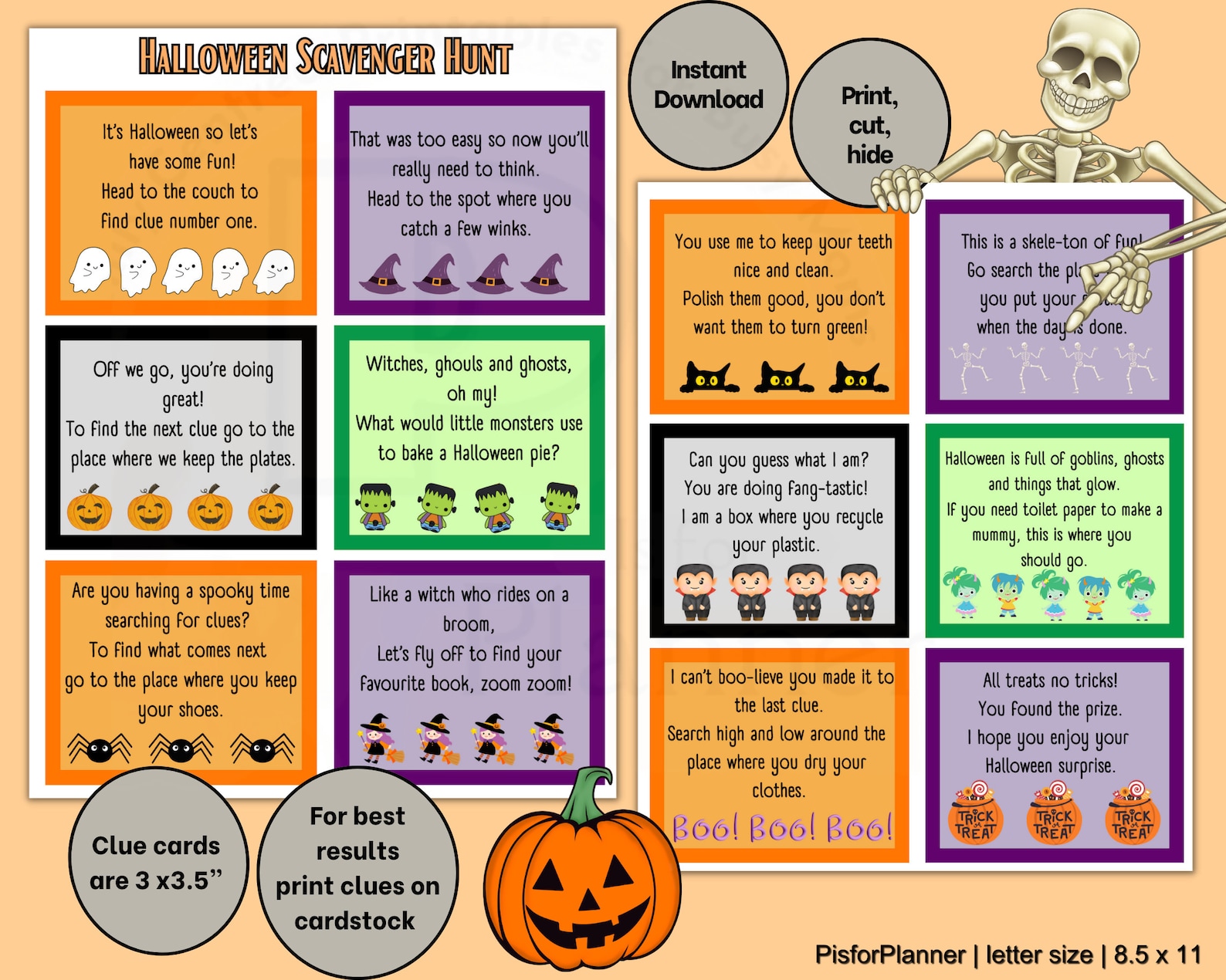 Halloween Scavenger Hunt for Kids, Indoor Halloween Treasure Hunt Clues ...