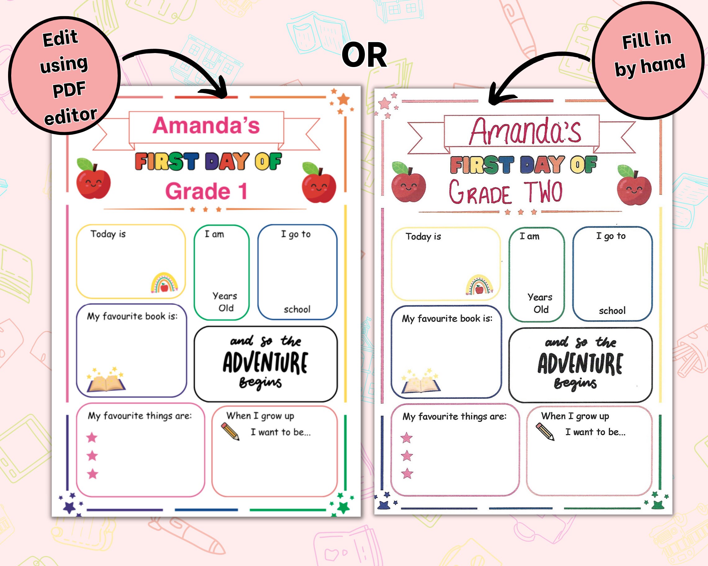 First and Last Day of School Sign Templates, Printable Editable Back to ...