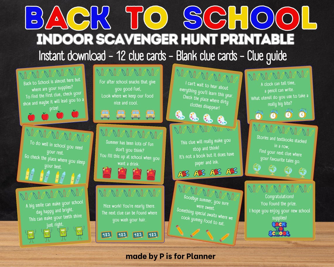 Back to School Scavenger Hunt for Kids, Indoor Treasure Hunt, Fun Back ...