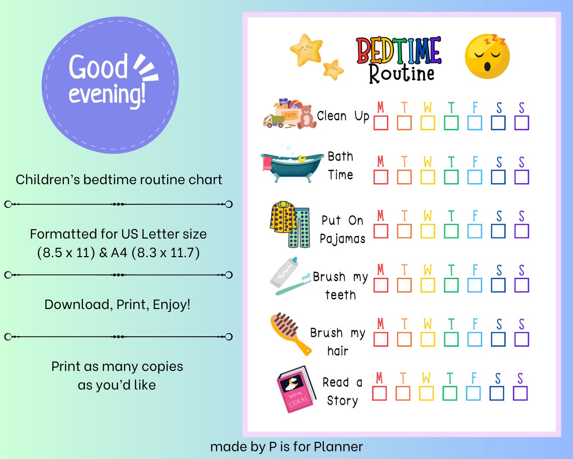 Kids Morning/bedtime Checklist Printable, Kids Routine Chart, Checklist ...