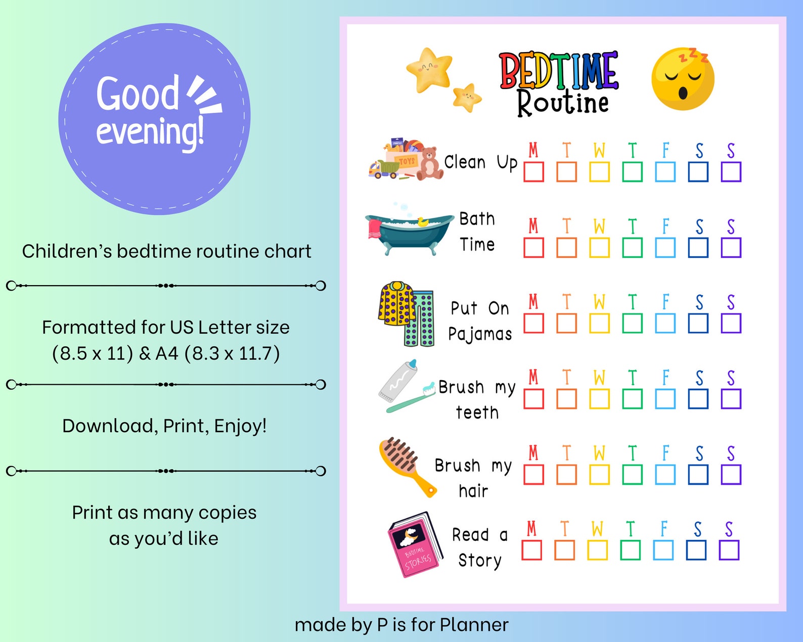 Kids Morning/bedtime Checklist Printable, Kids Routine Chart, Checklist ...